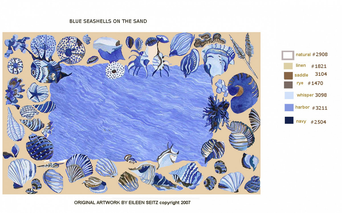 Blue Seashell Wool Rug - Eileen Seitz Fine Art, Inc